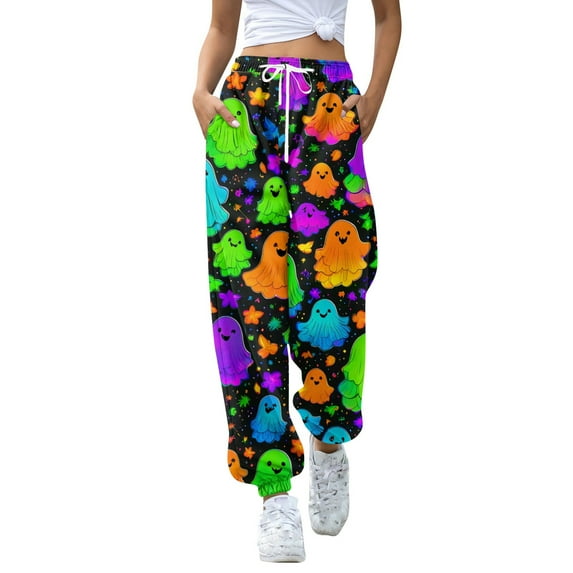 ASDFVBKG Halloween Pants Womens High Elastic Waisted Cute Ghost Printed ...