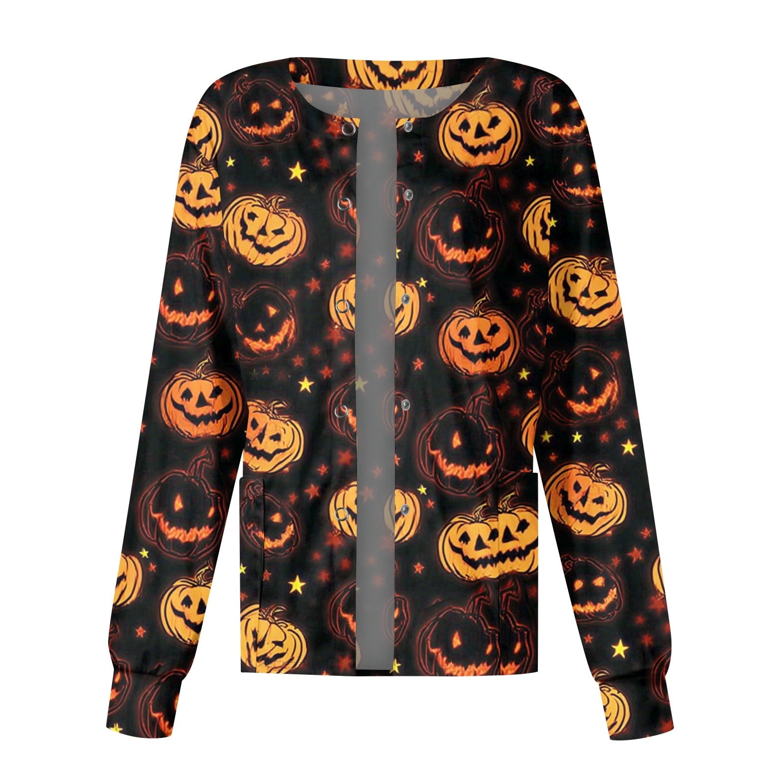 ASDFVBKG Halloween Scrub Jackets Womens Snap Front Long Sleeve Blouse ...