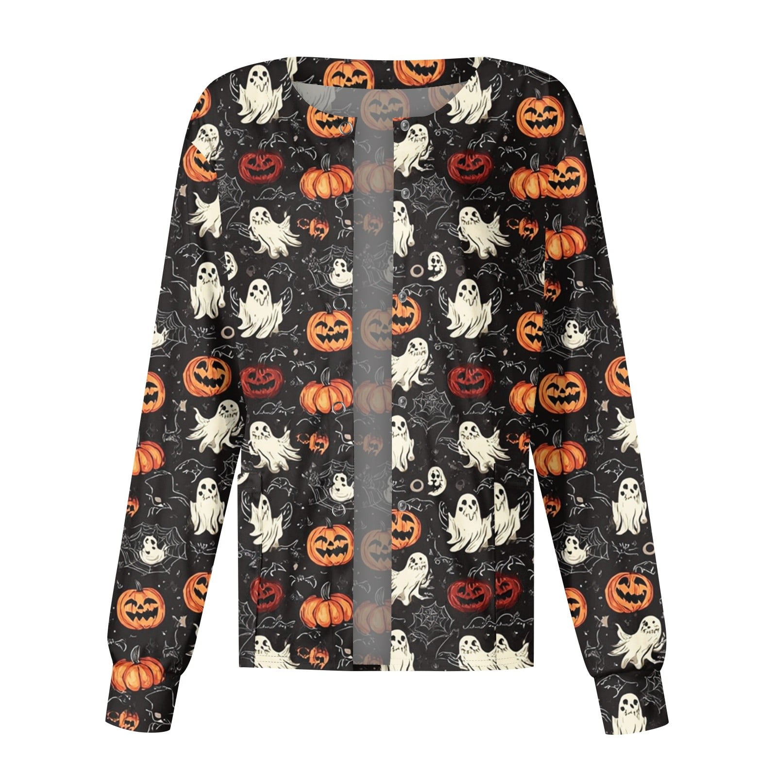 ASDFVBKG Halloween Scrub Jackets for Women Snap Front Long Sleeve ...