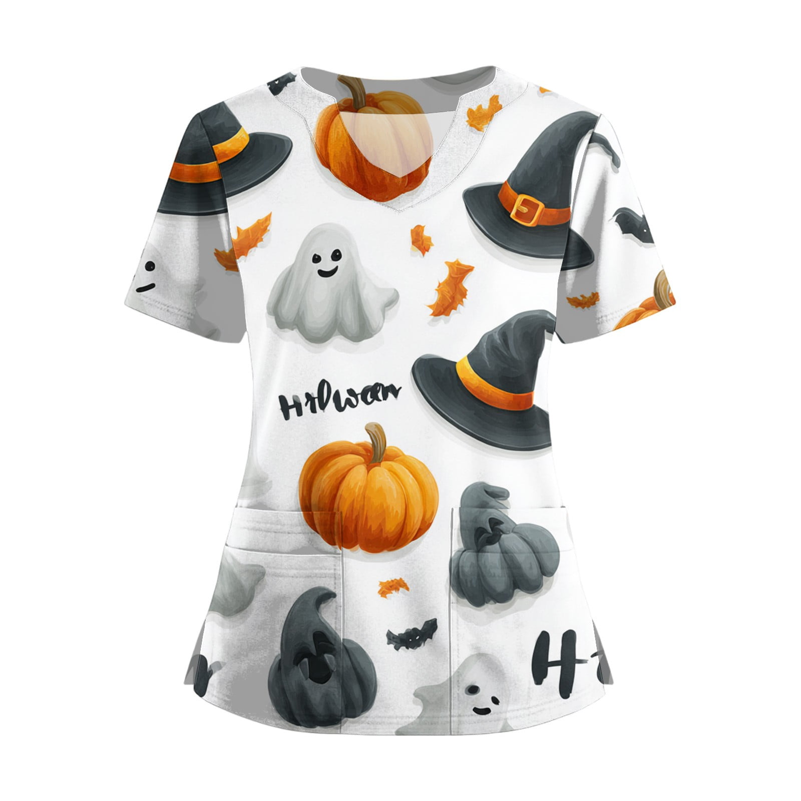 ASDFVBKG Halloween Scrub Top for Women Pumpkin Bat Graphic Short Sleeve ...