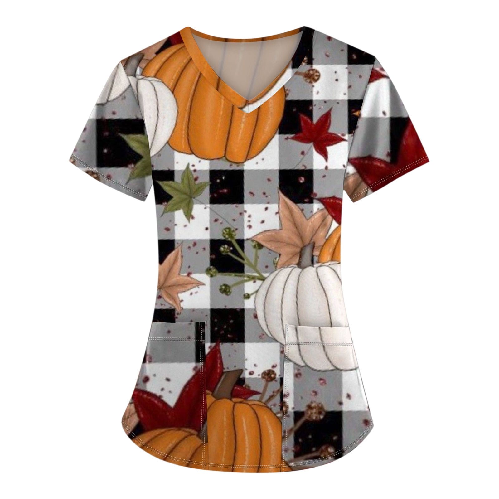ASDFVBKG Halloween Scrub Top for Women Pumpkin Bat Graphic Short Sleeve ...