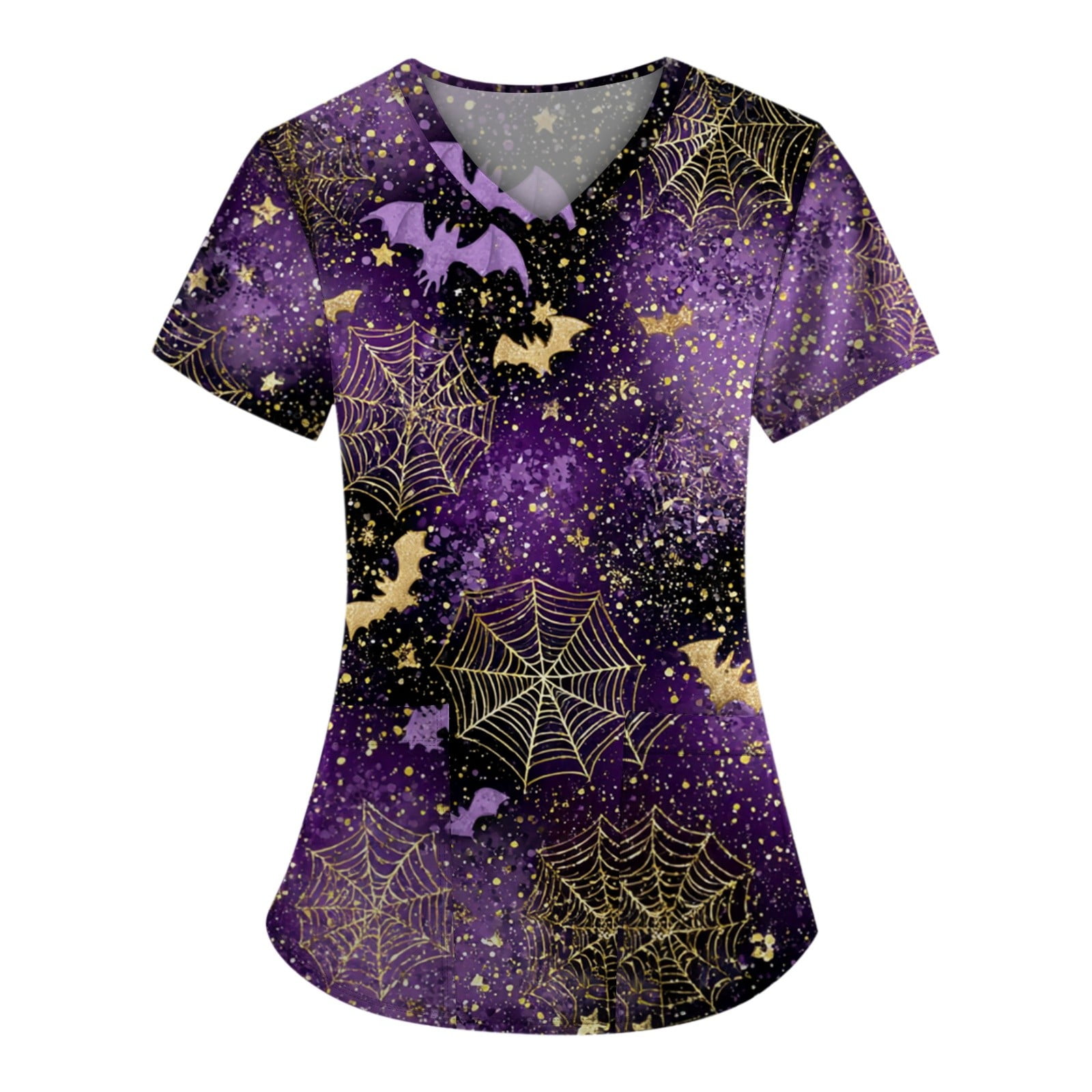 ASDFVBKG Halloween Scrub Top for Women Short Sleeve Bat Print V Neck ...