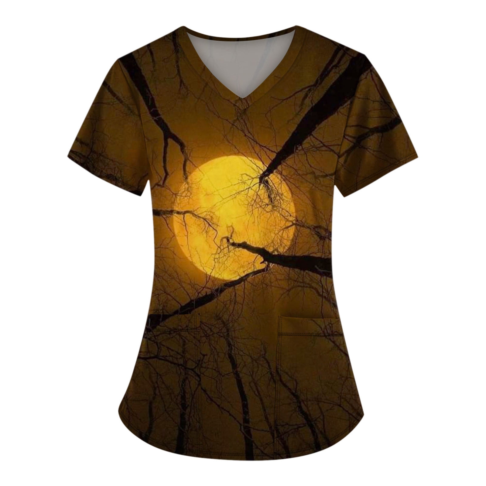ASDFVBKG Halloween Scrub Top for Women V Neck Tops Short Sleeve with ...