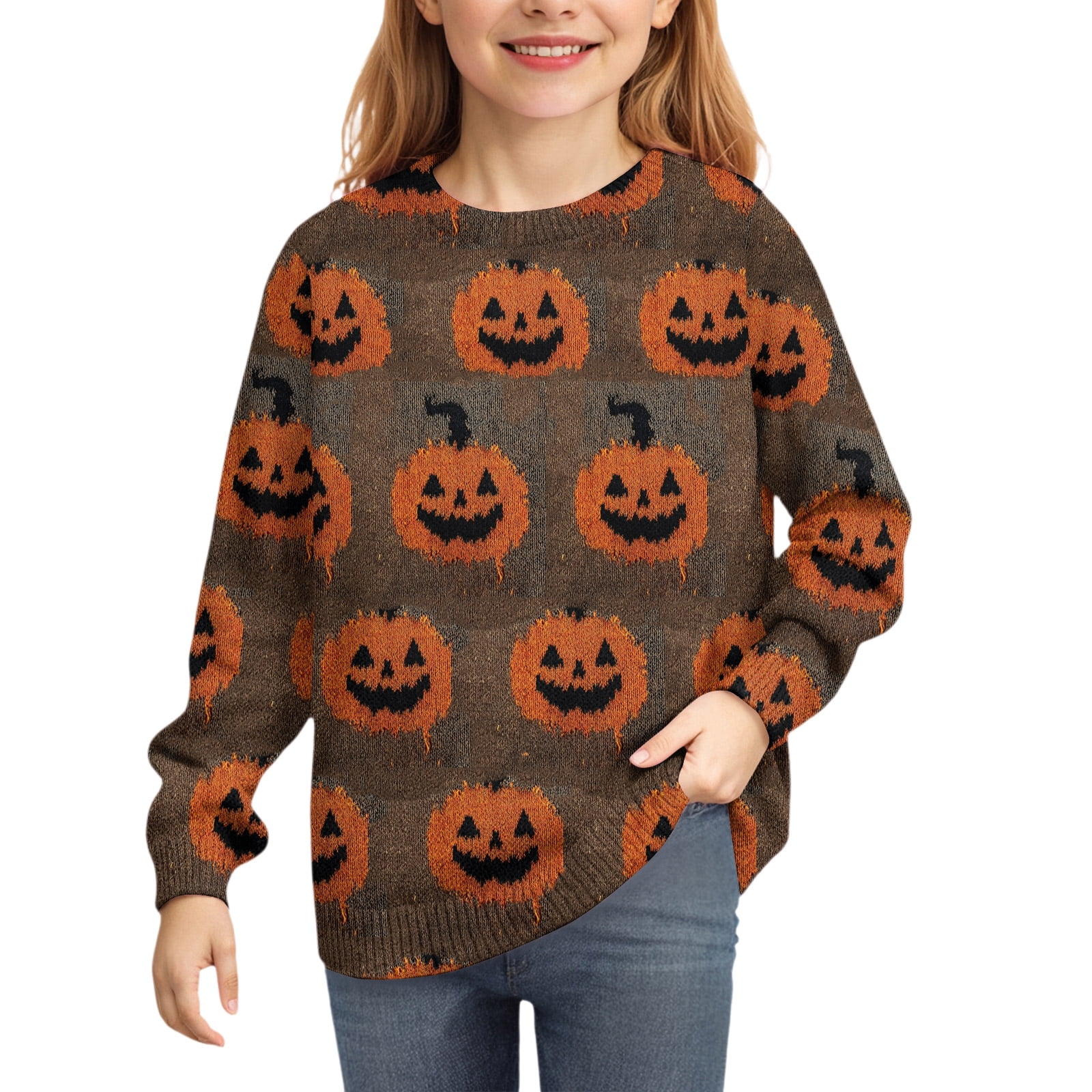 ASDFVBKG Halloween Sweater girl 2025 Pumpkin Graphic Long Sleeve Crew ...