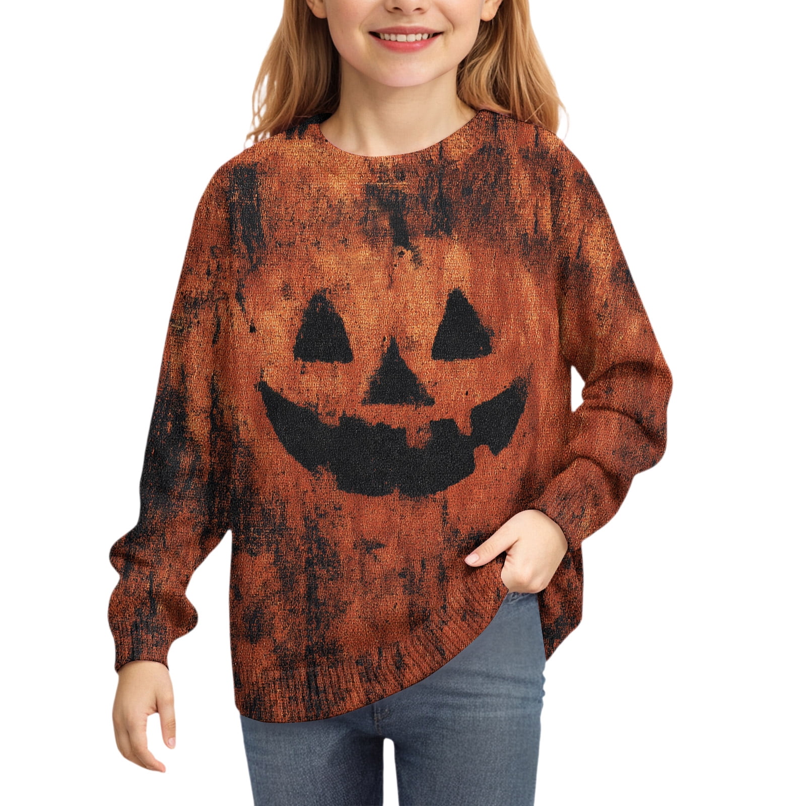 ASDFVBKG Halloween Sweater girl 2025 Spooky Pumpkin Face Patchwork Long ...