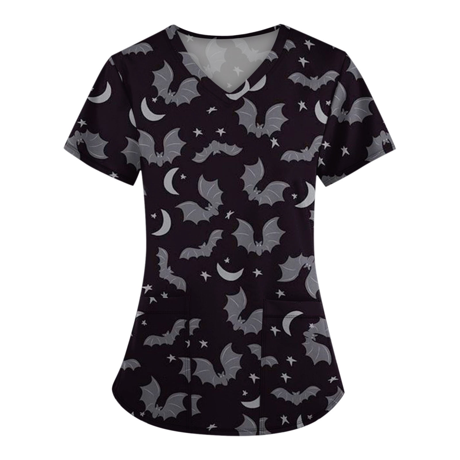 ASDFVBKG Halloween Women's Scrub Top Pumpkin Bat Graphic Short Sleeve ...