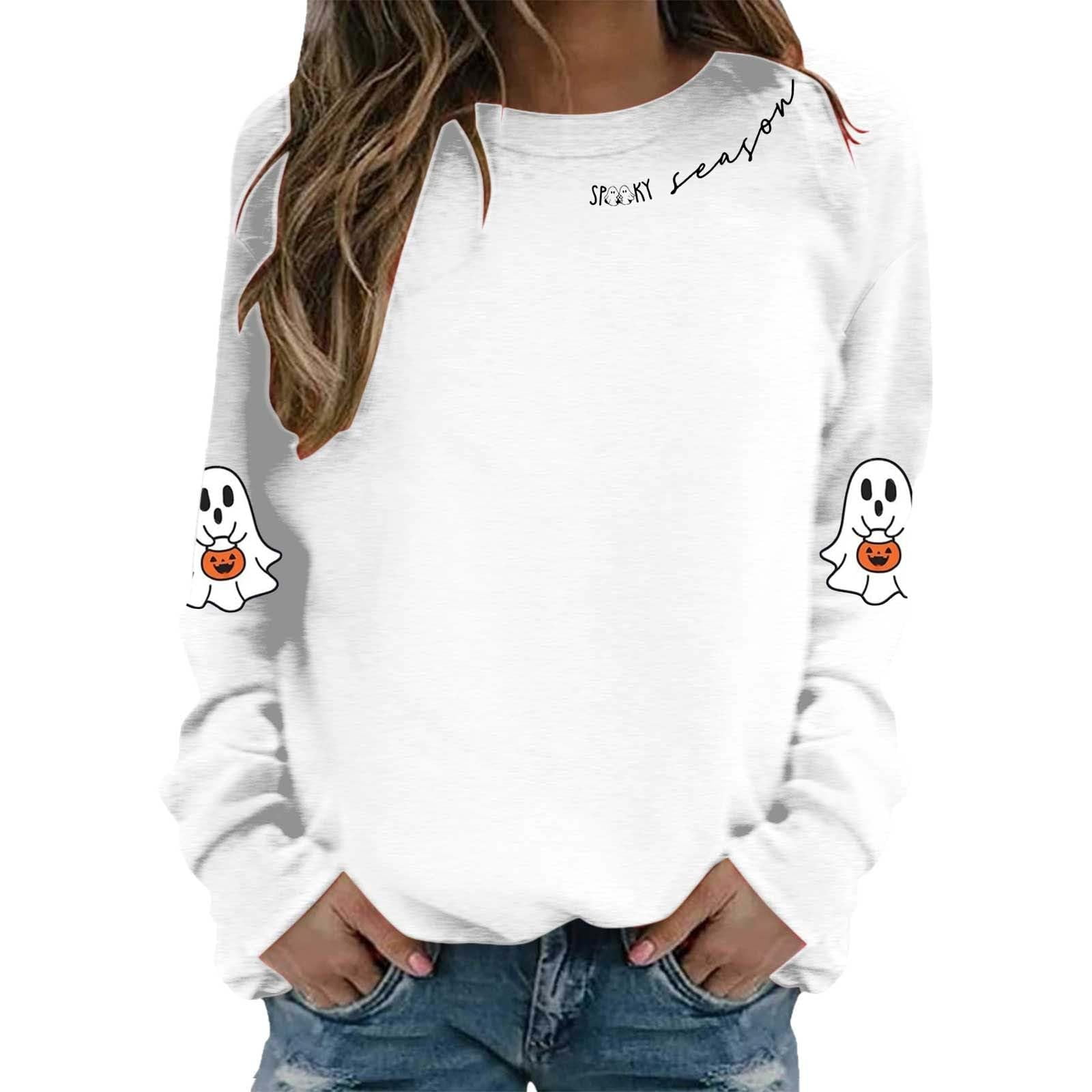 ASDFVBKG Halloween Womens Sweatshirt Spooky Round Neck Oversized ...