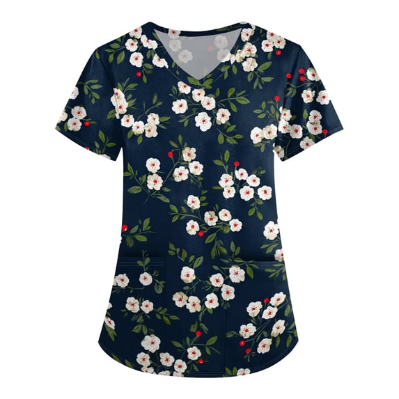 ASDFVBKG Hawaii Print Scrub Tops for Women Casual Short Sleeve Plus ...