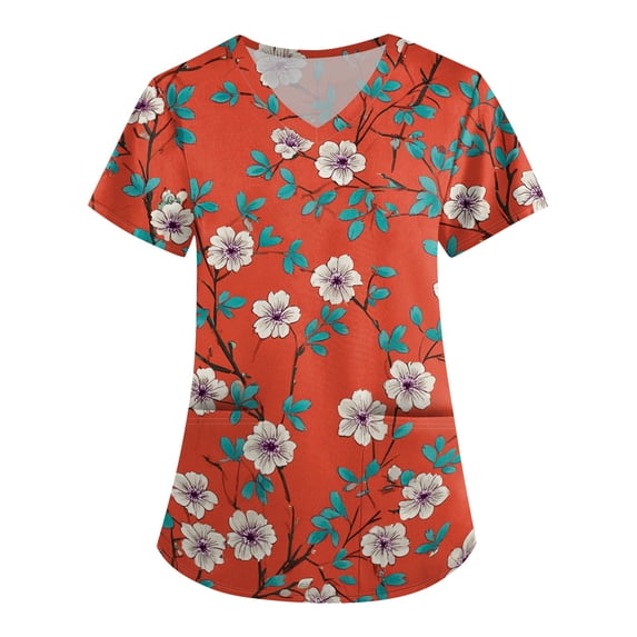 ASDFVBKG Hawaii Print Scrub Tops for Women Casual Short Sleeve Plus ...