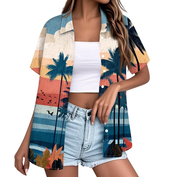 ASDFVBKG Hawaiian Shirt for Women Short Sleeve Casual Button Down ...