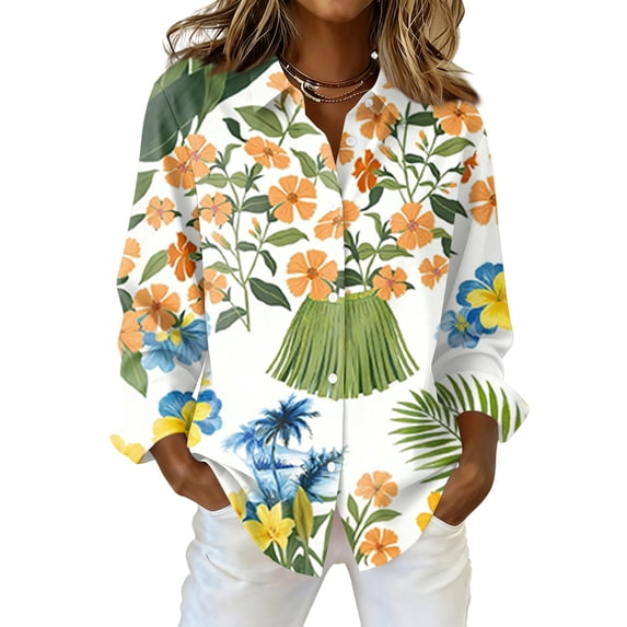 ASDFVBKG Hawaiian Shirts for Women 2026 Casual Cute Long Sleeve V Neck ...