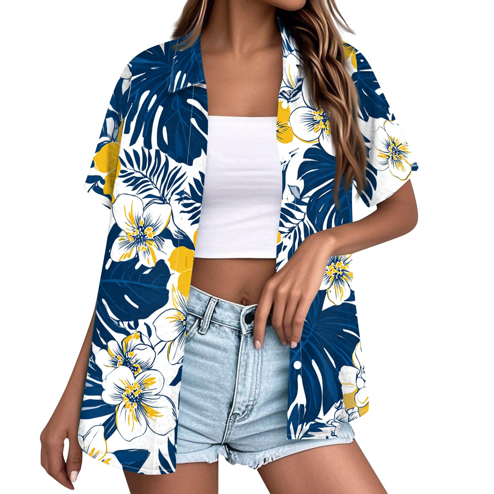 ASDFVBKG Hawaiian Shirts for Women Tropical Floral V Neck Button Up ...