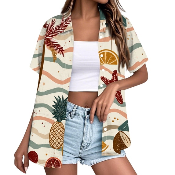 ASDFVBKG Hawaiian Shirts for Women Tropical Shirt Summer Beach Button ...
