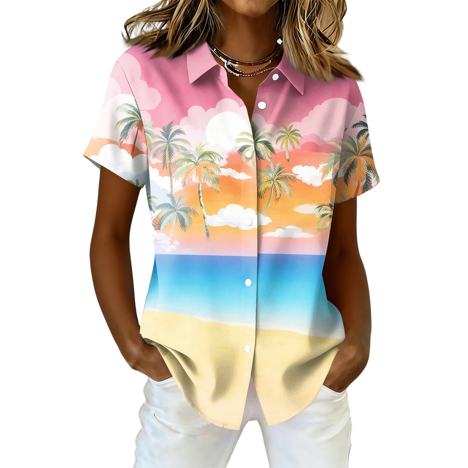 ASDFVBKG Hawaiian Tops for Women 2026 Dressy Cute Short Sleeve V Neck T ...