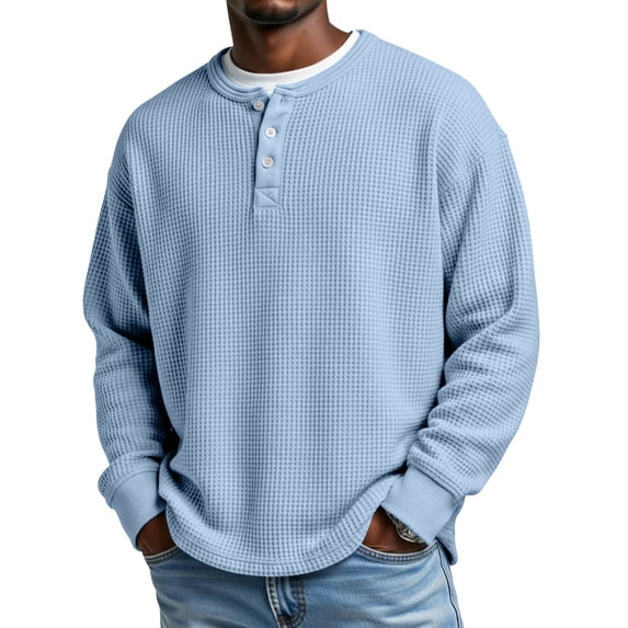 ASDFVBKG Henley Pullover Men Waffle Cozy Long Sleeve Button Pullover ...