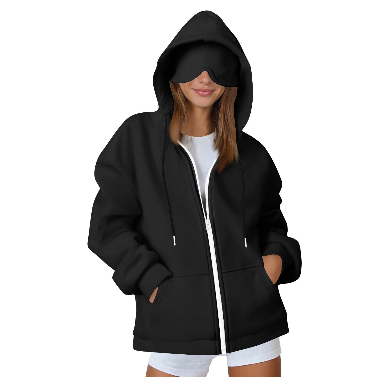 ASDFVBKG Hoodie With Eye Mask Built In for Women and Men Long Sleeve ...