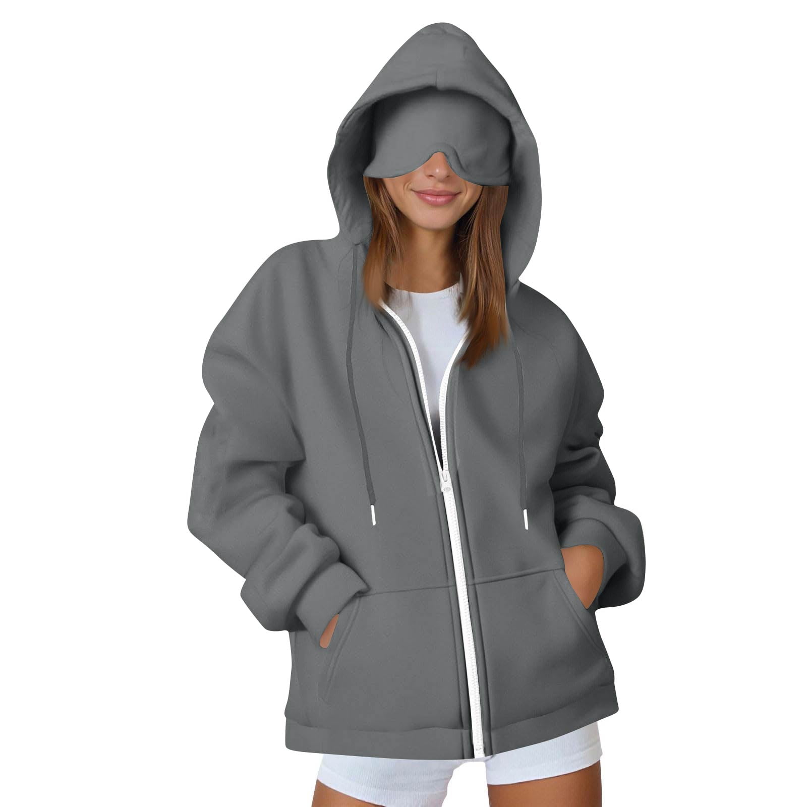 ASDFVBKG Hoodie With Eye Mask Built In for Women and Men Long Sleeve Zipper Comfort Hoodies ...