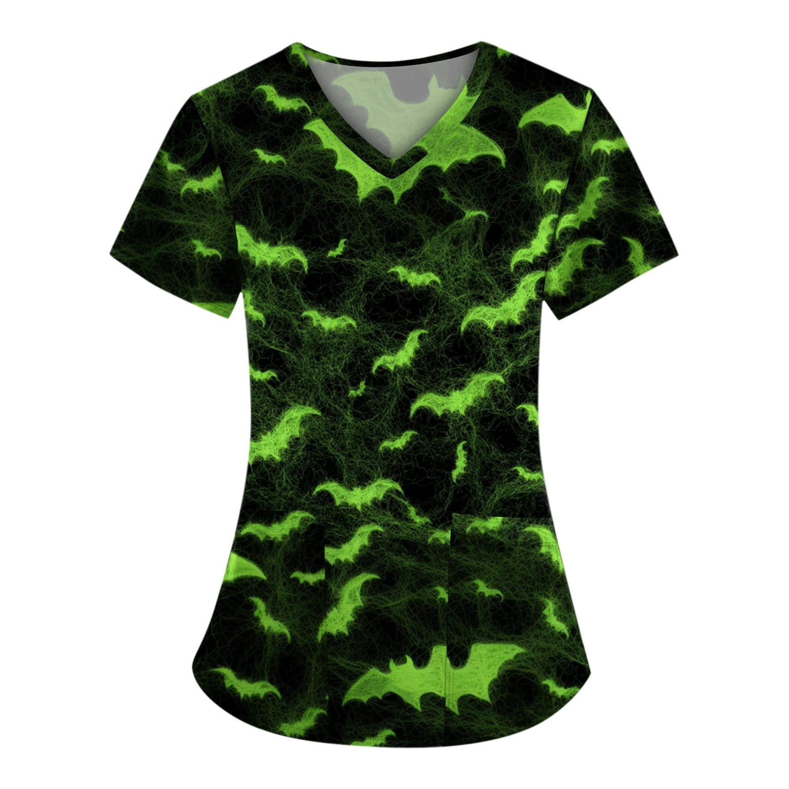 ASDFVBKG Ladies Halloween Scrub Top Short Sleeve Halloween Graphic V ...