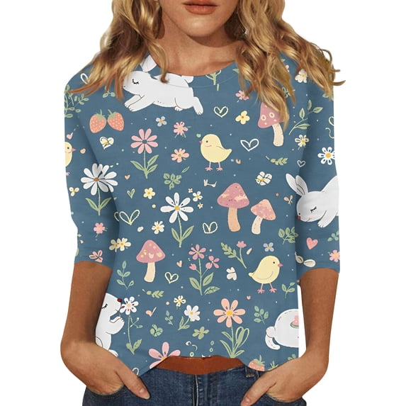 ASDFVBKG Ladies Tops and Blouses Rabbit Graphic Colored Eggs Print ...
