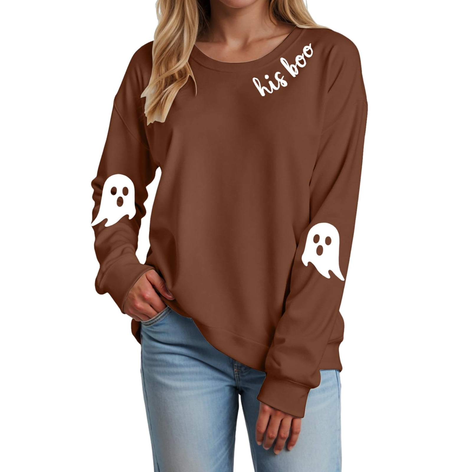 ASDFVBKG Light Sweatshirt Womens Halloween Horror Long Sleeve Ghost ...