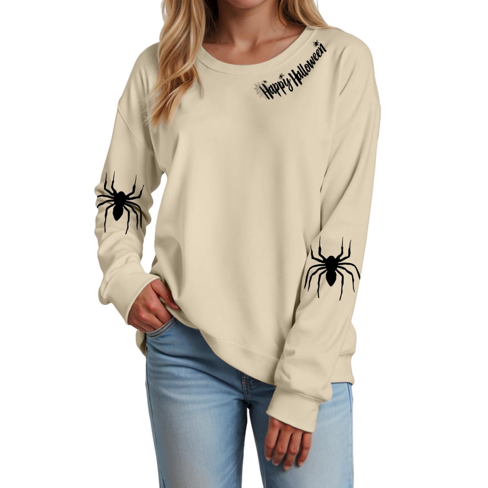 ASDFVBKG Light Sweatshirt Womens Halloween Spooky Long Sleeve Ghost ...
