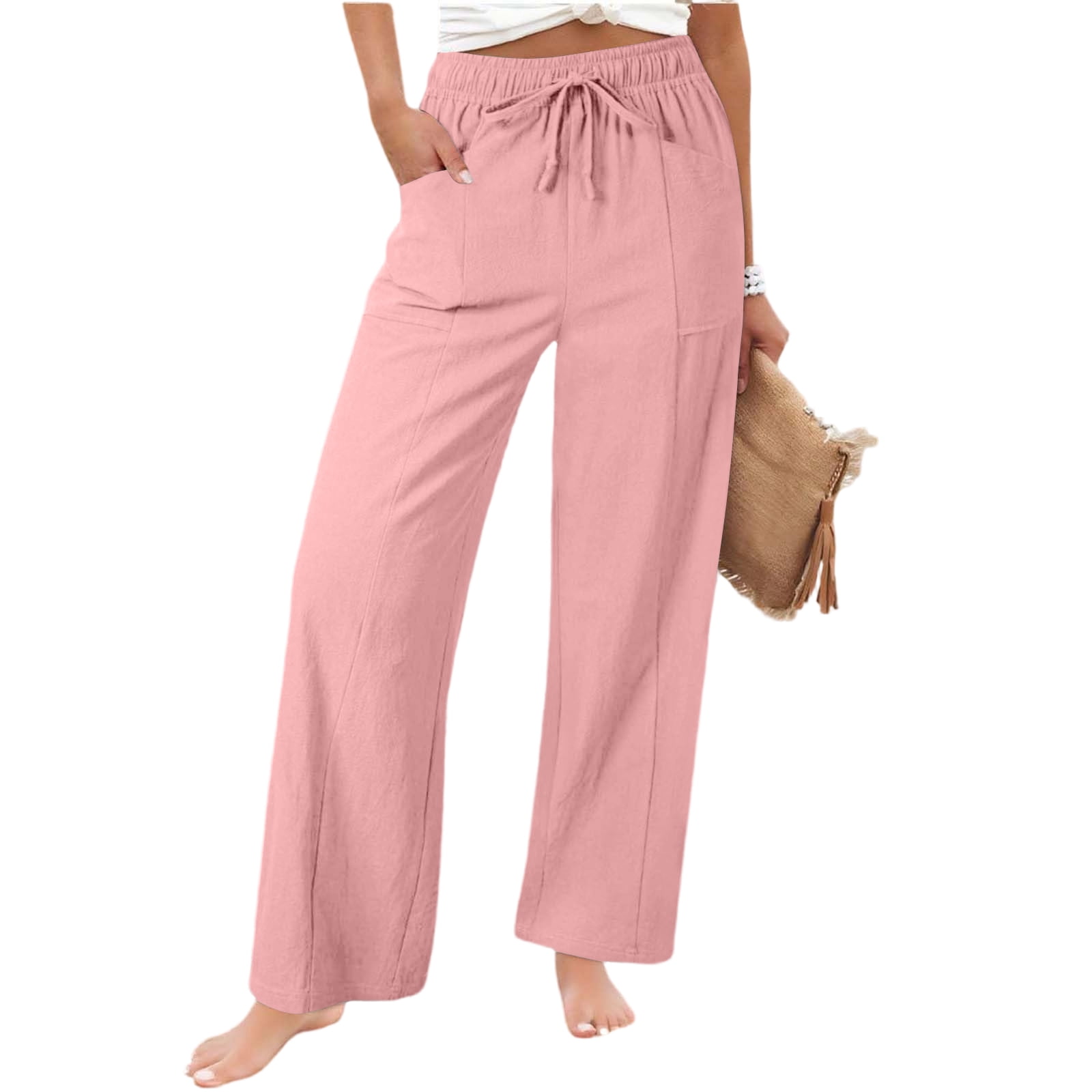 ASDFVBKG Linen Pants Women Wide Leg Boho Wide Pants Comfy High Waisted ...