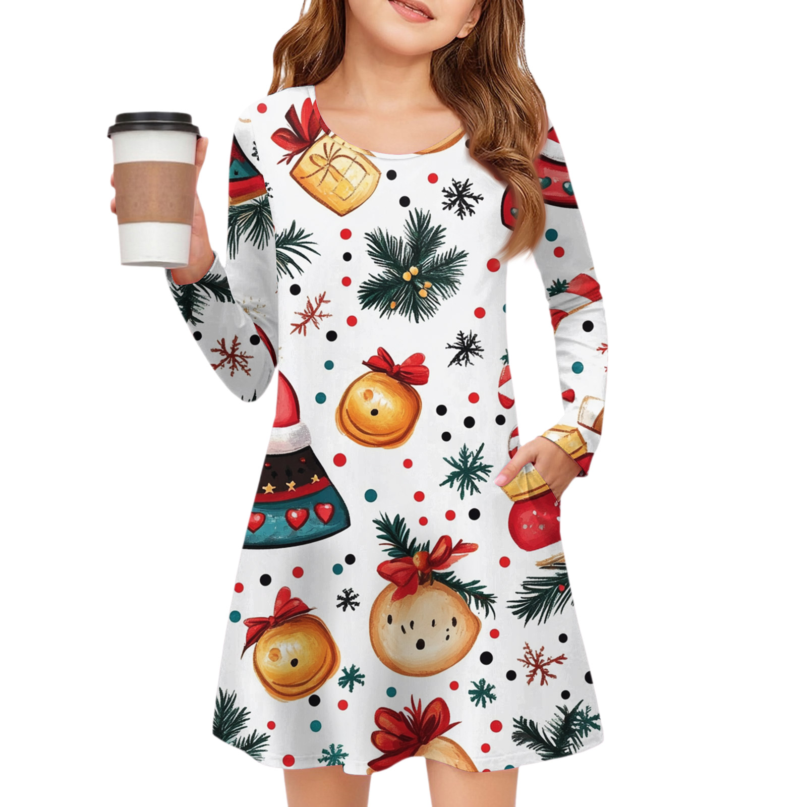 ASDFVBKG Little Girls Christmas Dresses Long Sleeve A-Line Crew Neck ...