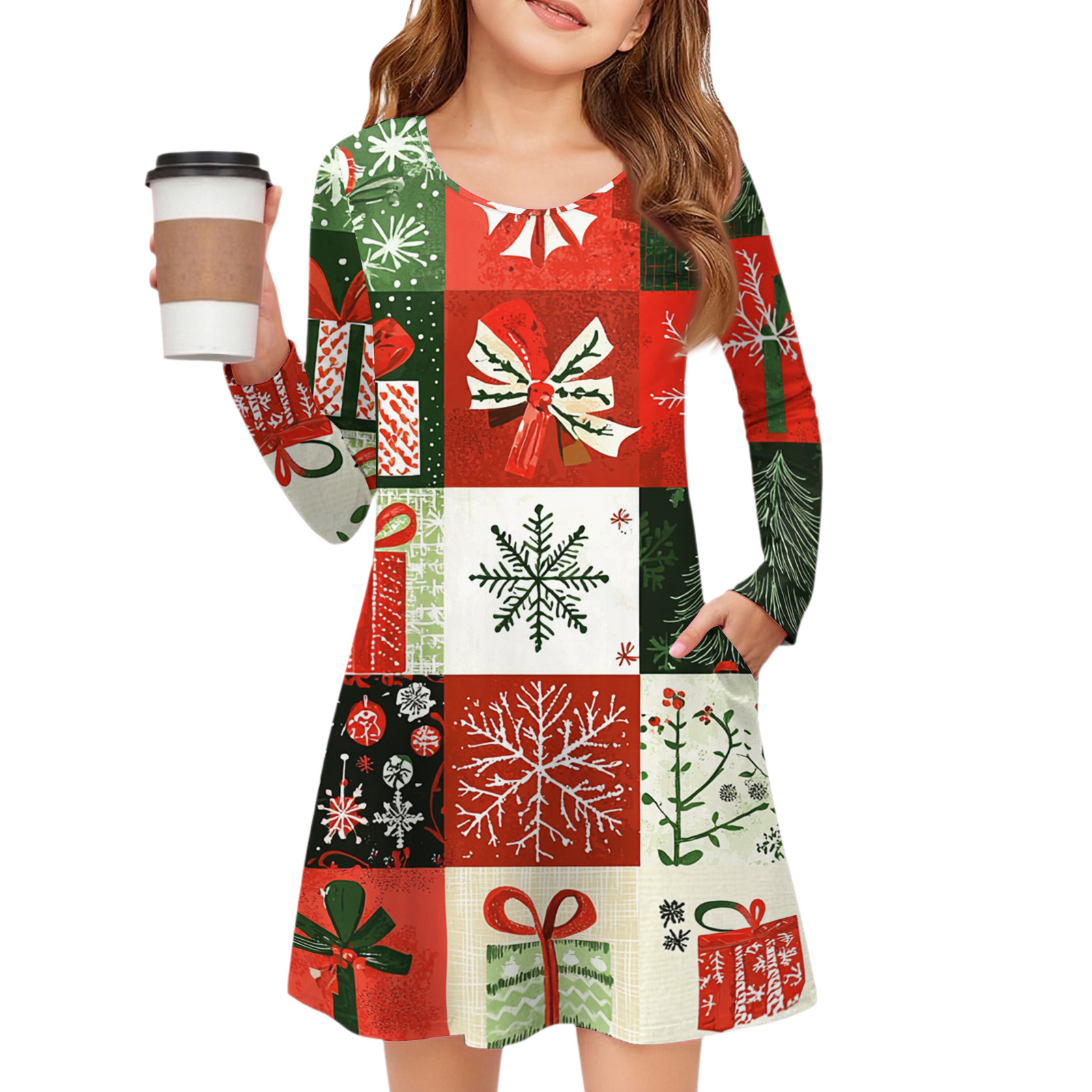 ASDFVBKG Little Girls Christmas Dresses Midi Crewneck Long Sleeve A ...