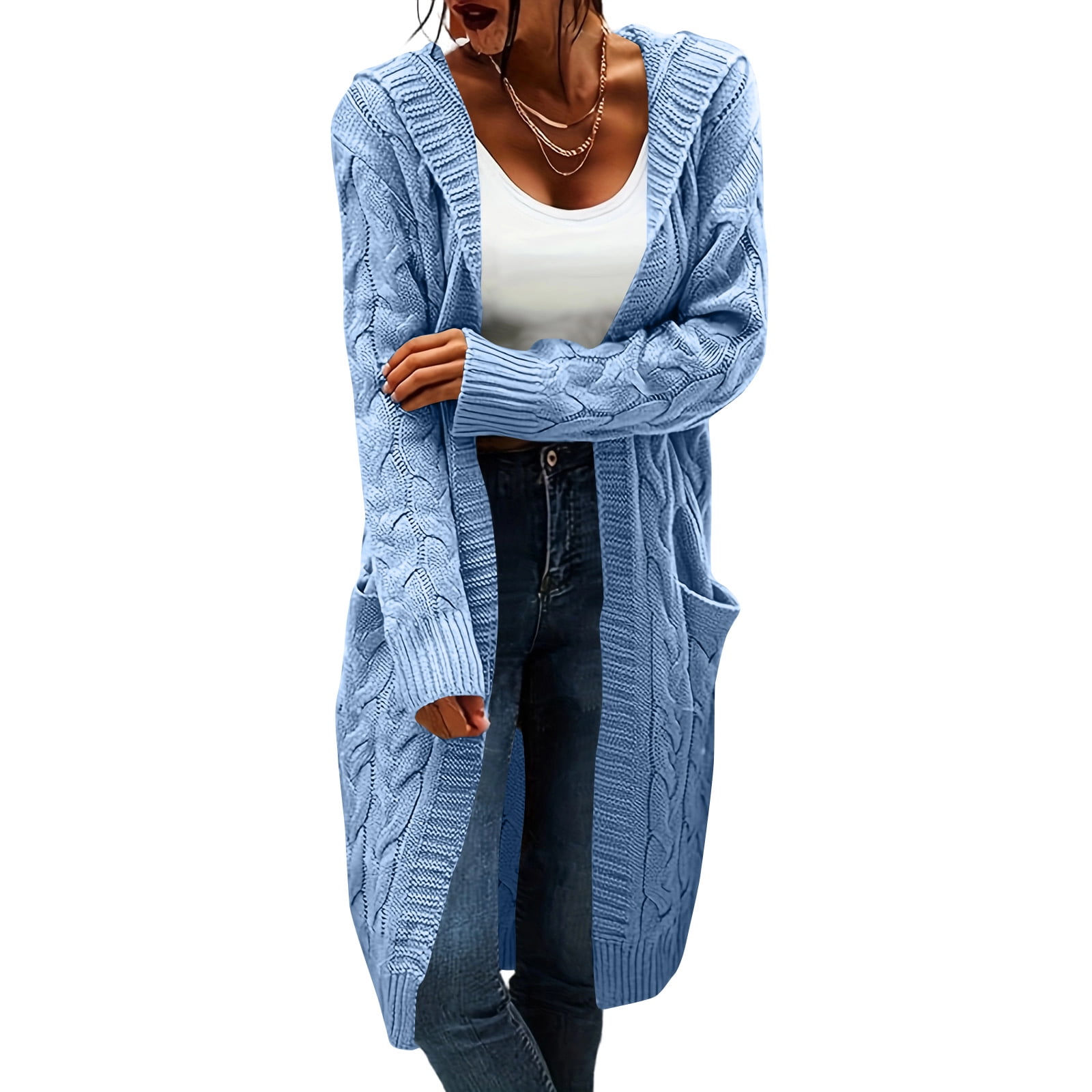 ASDFVBKG Long Hooded Cardigan Sweaters for Women Knit Open Front Long ...