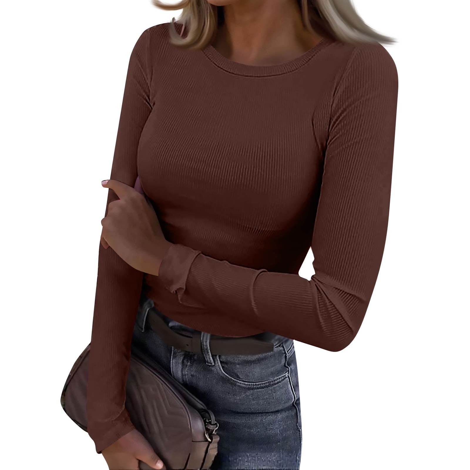 ASDFVBKG Long Sleeve Shirts for Women Crew Neck Shirts Basic Tops ...