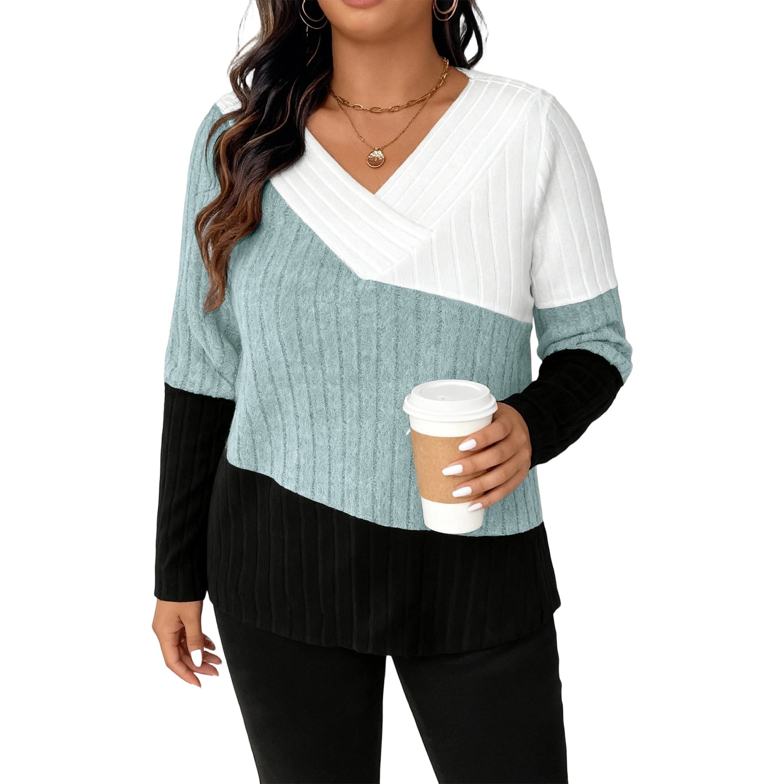 ASDFVBKG Long Sleeve Shirts for Women Plus Size V Neck Comfy Top ...