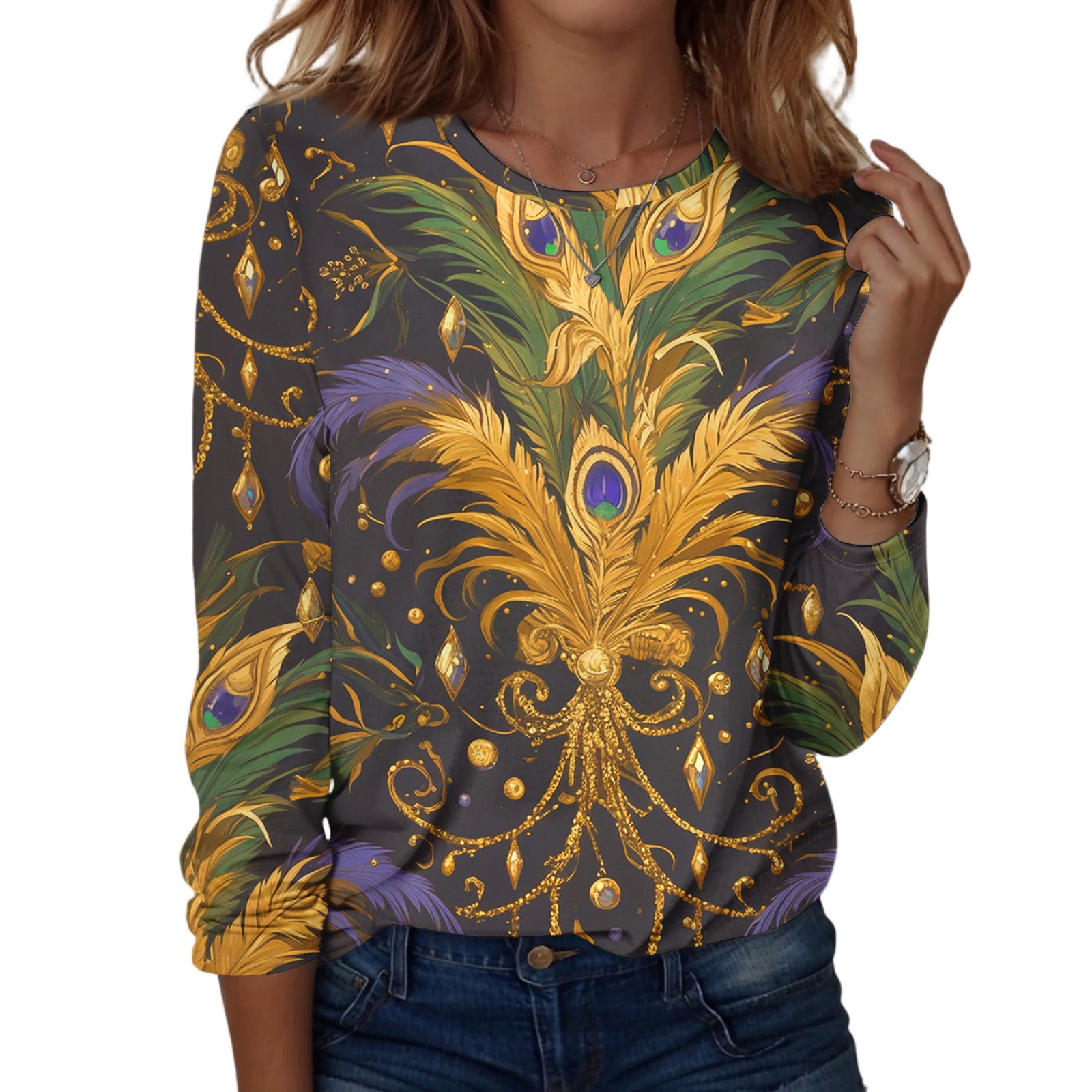 ASDFVBKG Mardi Gras Shirts for Women Long Sleeve Fat Tuesday Blouse ...