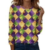 ASDFVBKG Mardi Gras Shirts for Women Long Sleeve Fat Tuesday Blouses ...