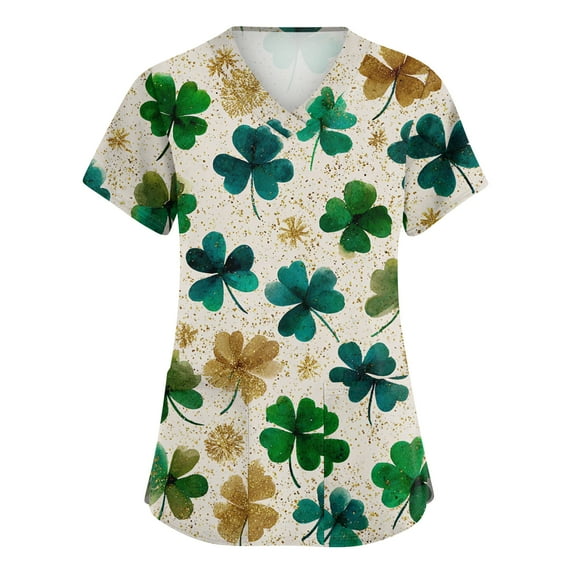 ASDFVBKG Medical Women's Saint Patricks Day Scrub Top Short Sleeve V ...