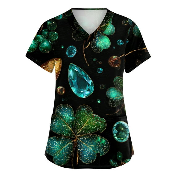 ASDFVBKG Medical Women's Saint Patricks Day Scrub Top Short Sleeve V ...