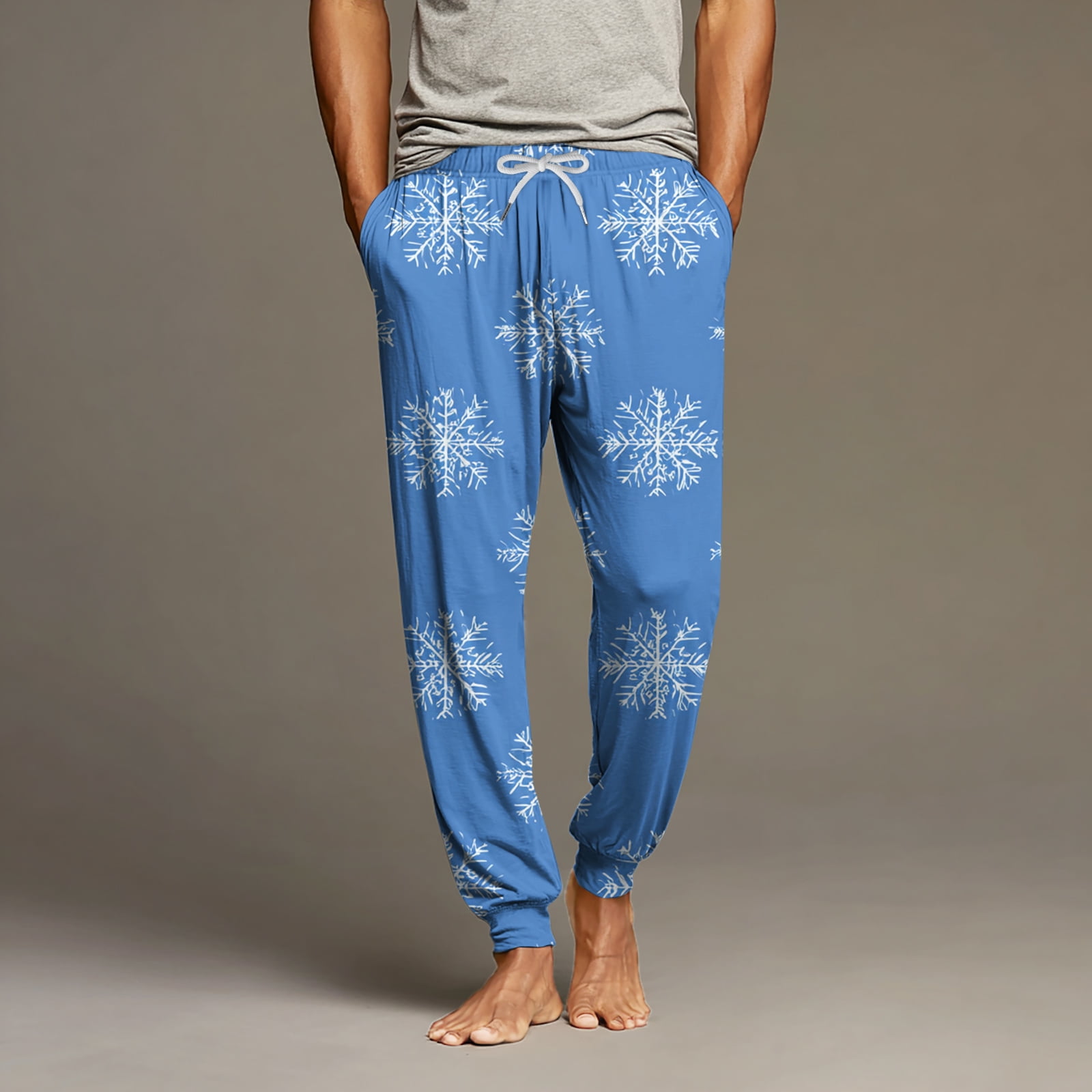 ASDFVBKG Men's Christmas Snowflake print Woven Pajama Pants Drawstring ...