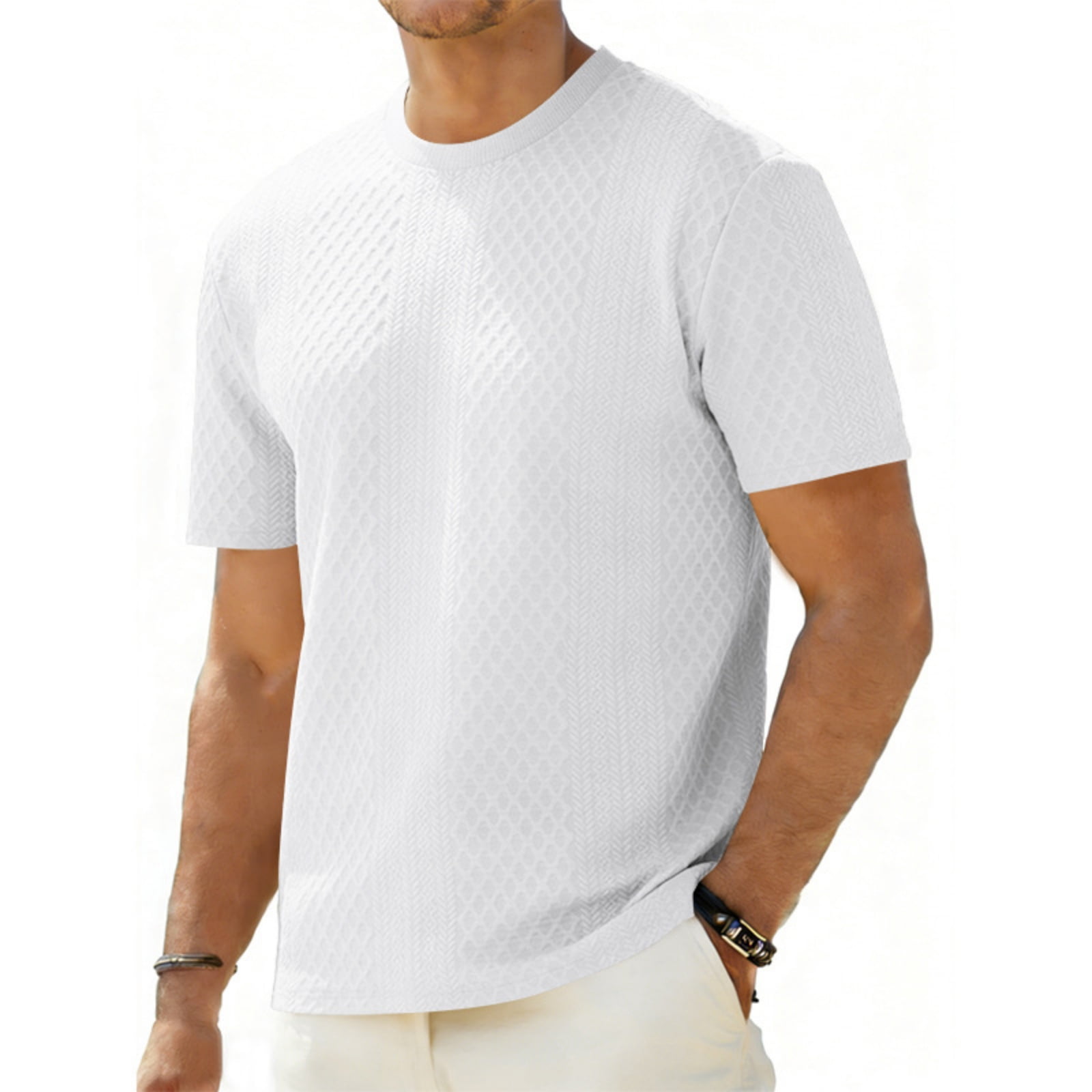 ASDFVBKG Men's Crew Neck Shirt Big & Tall Muscle Dressy Textured Short ...