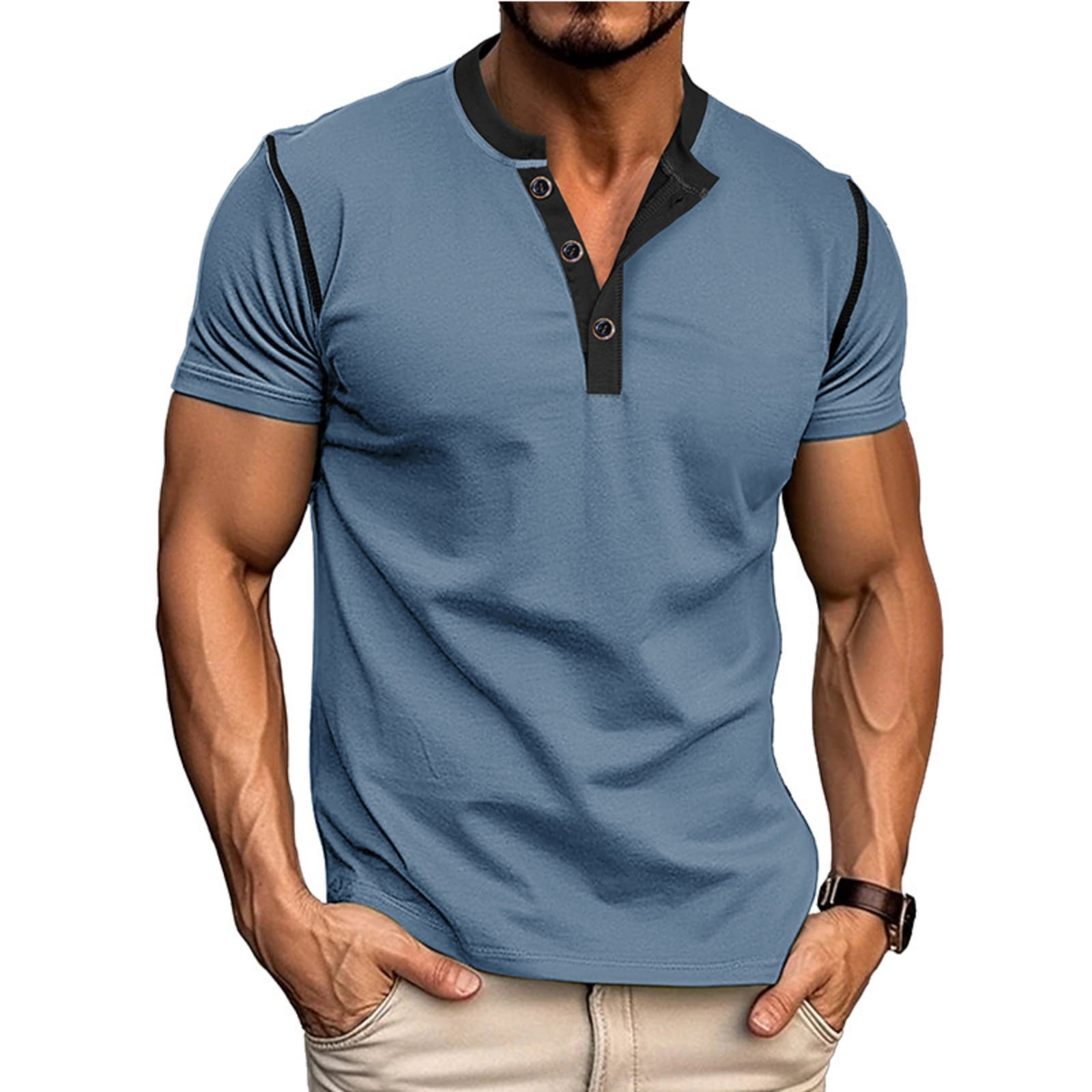 ASDFVBKG Men's Henley Shirt Big & Tall Muscle Trendy Short Sleeve ...