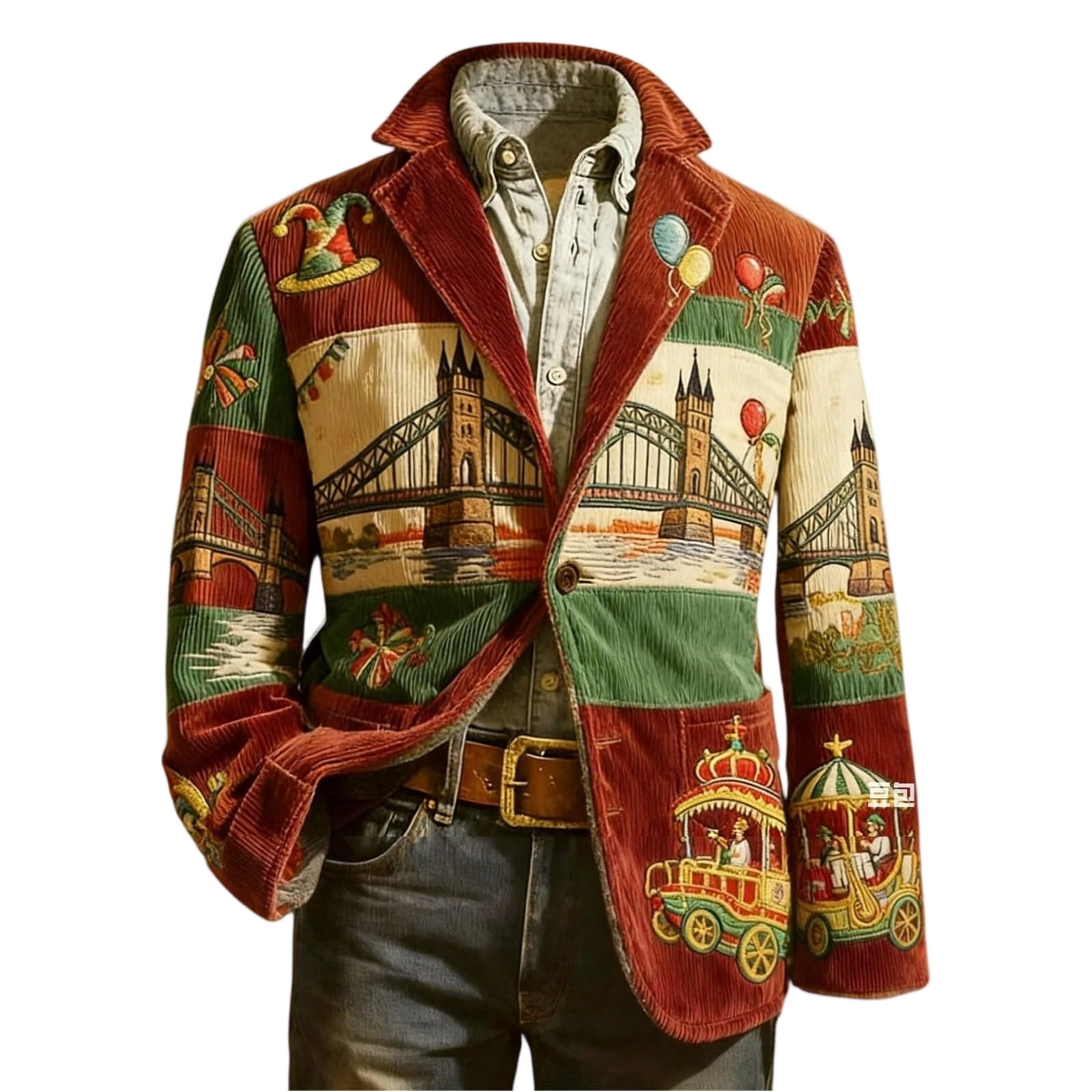 ASDFVBKG Men's Mardi Gras Jacket Digital Print Long Sleeve Corduroy ...