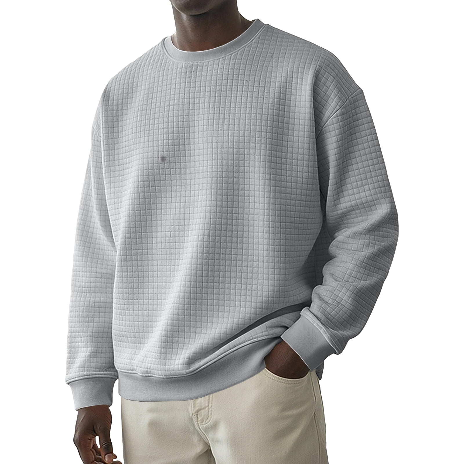 ASDFVBKG Men's Waffle Long Sleeve Shirts, Crew Neck Comfy Quilted ...