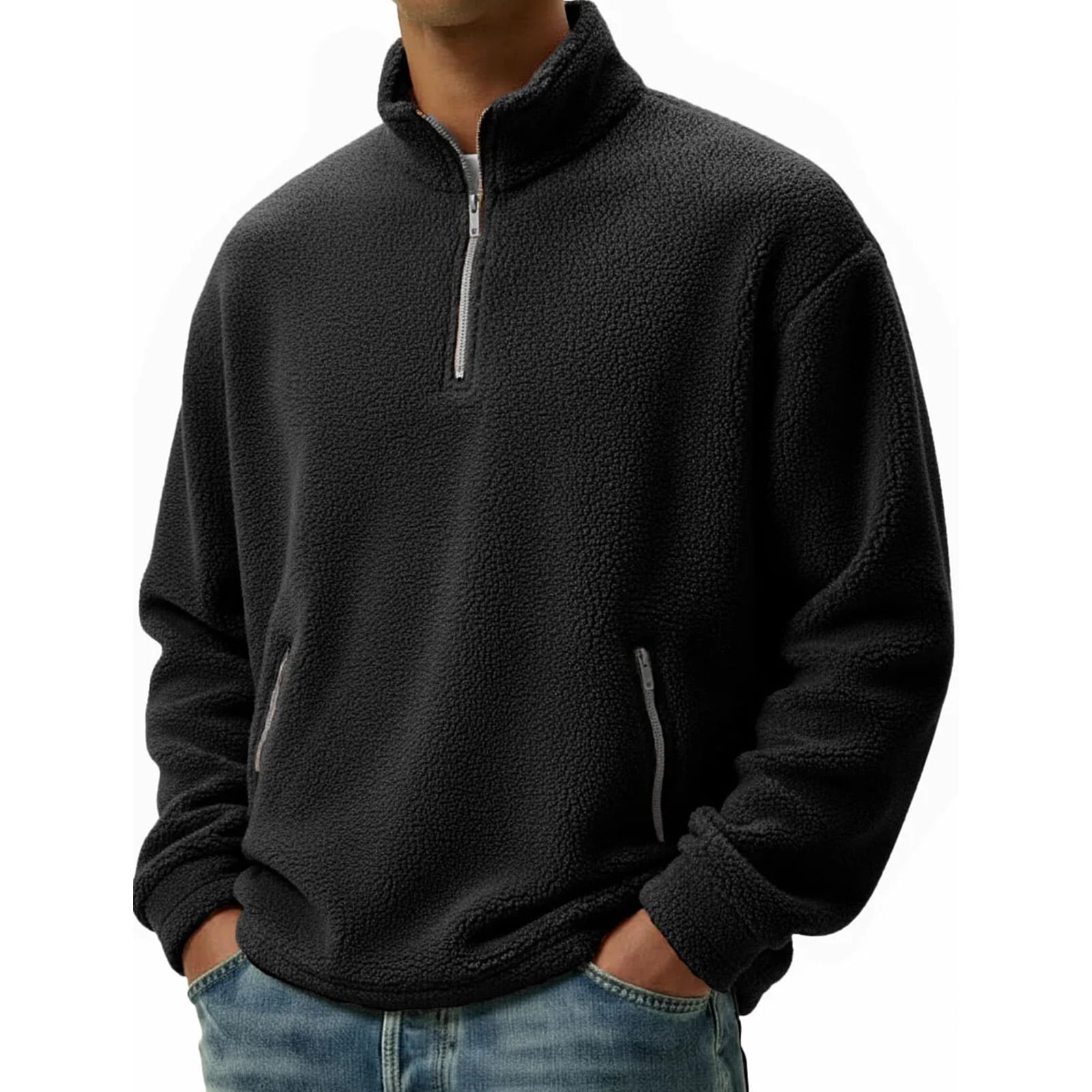 ASDFVBKG Men's Warm Fuzzy Fleece Pullover Quarter Zip Polar Fleece ...