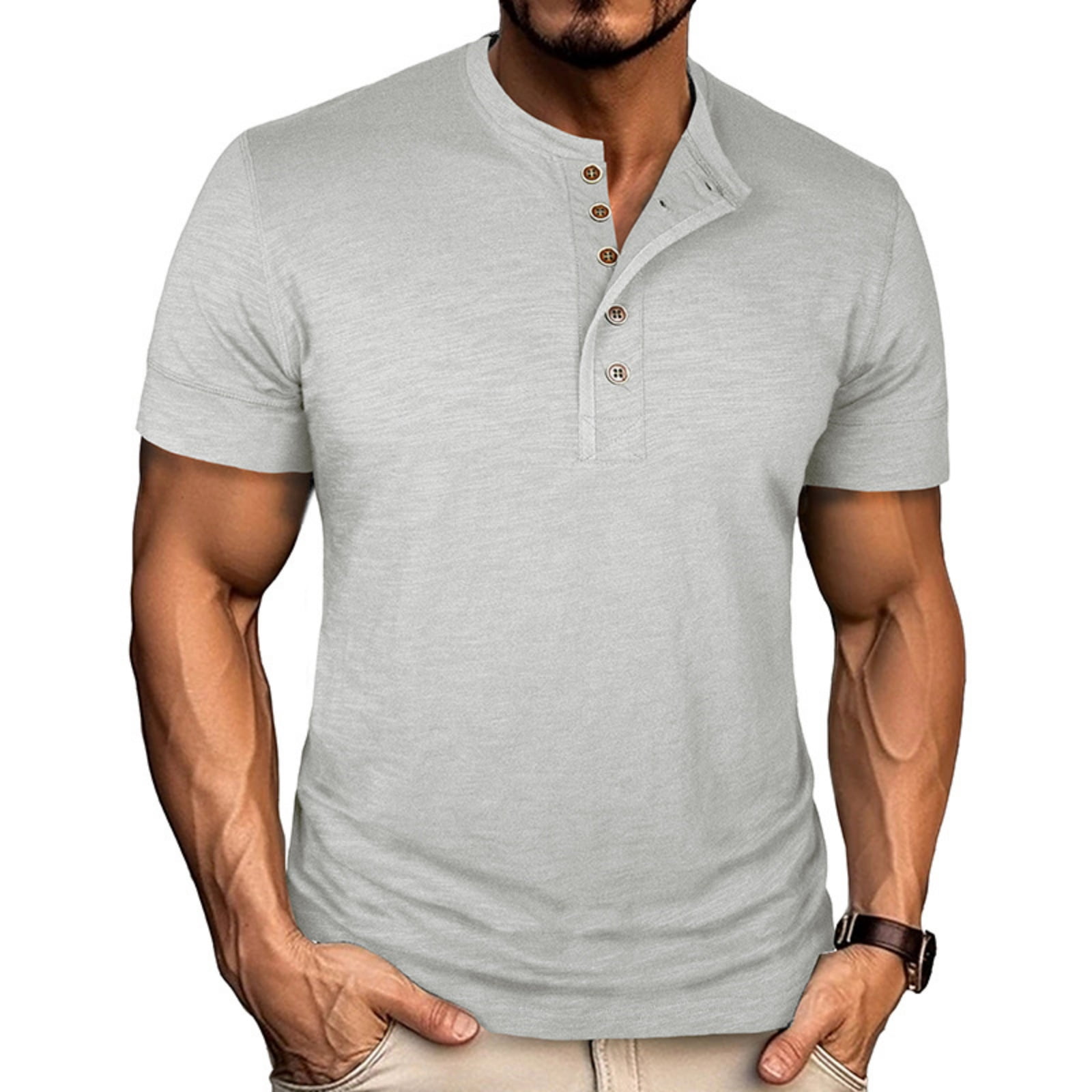 ASDFVBKG Mens Muscle Big & Tall Henley Shirts Trendy Short Sleeve ...
