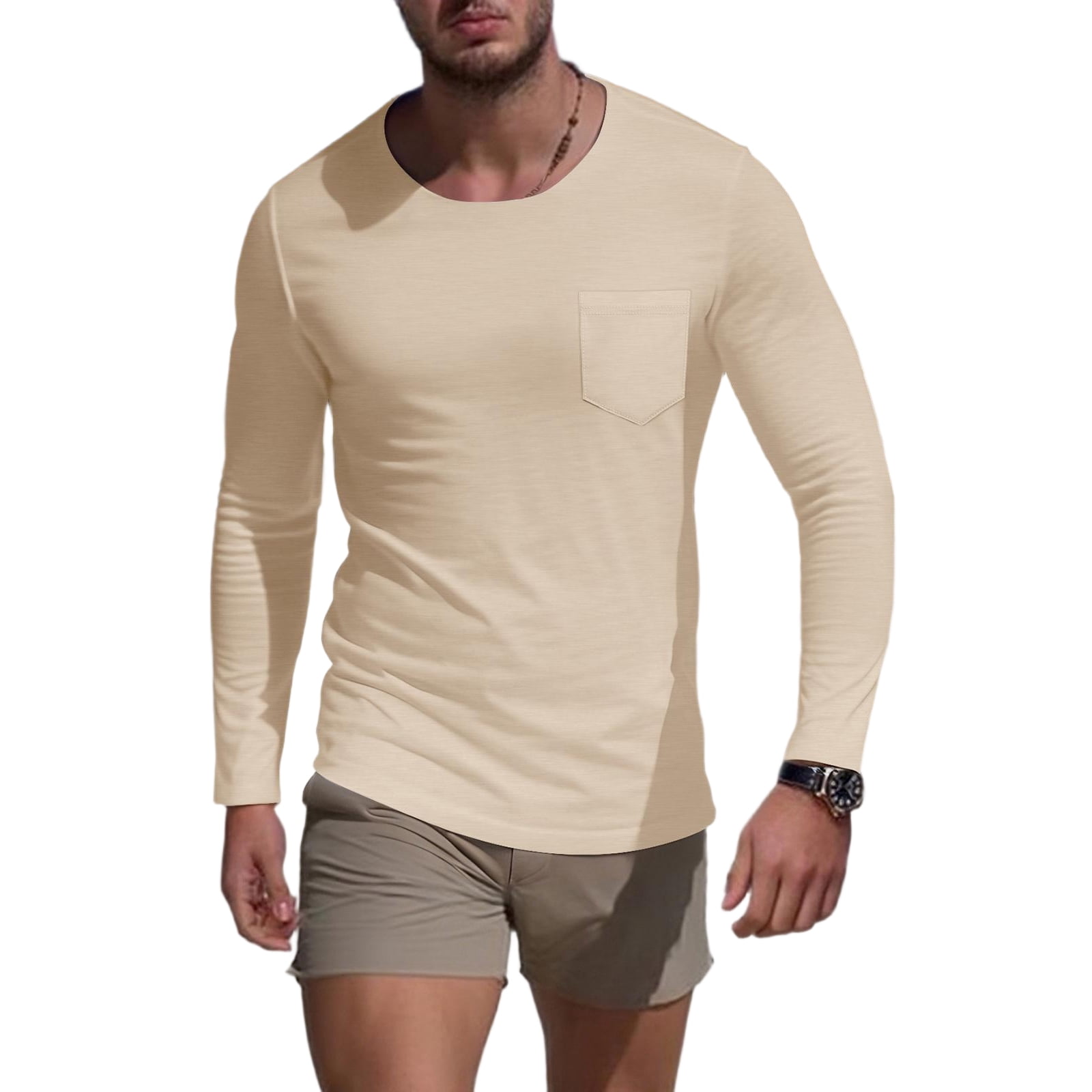 ASDFVBKG Mens Muscle Long Sleeve Crewneck Shirts Trendy Gym T-Shirt ...