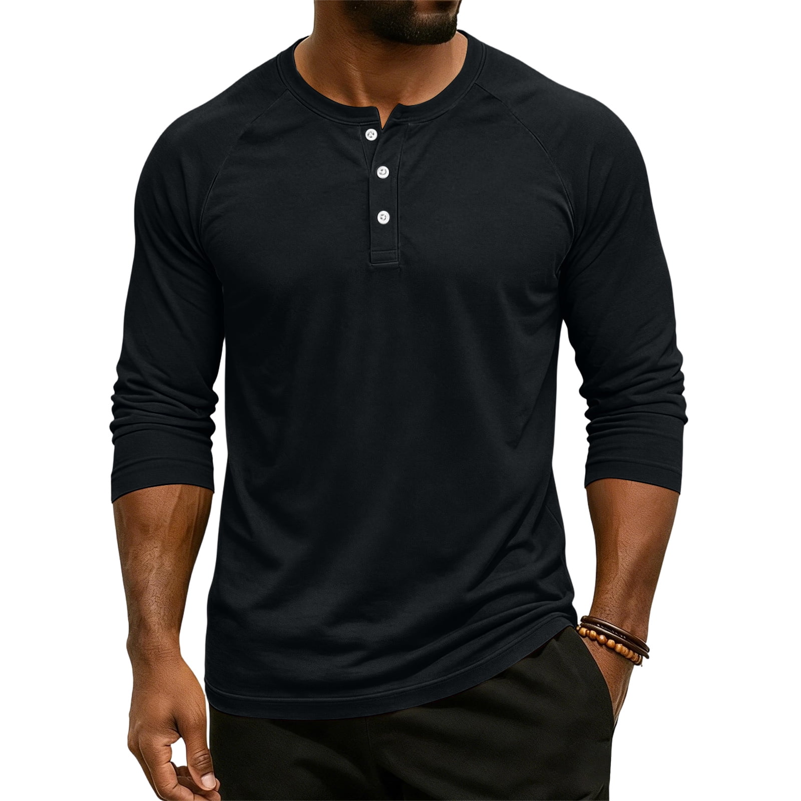 ASDFVBKG Mens Muscle Long Sleeve Henley Shirts Dressy Athletic Tees ...
