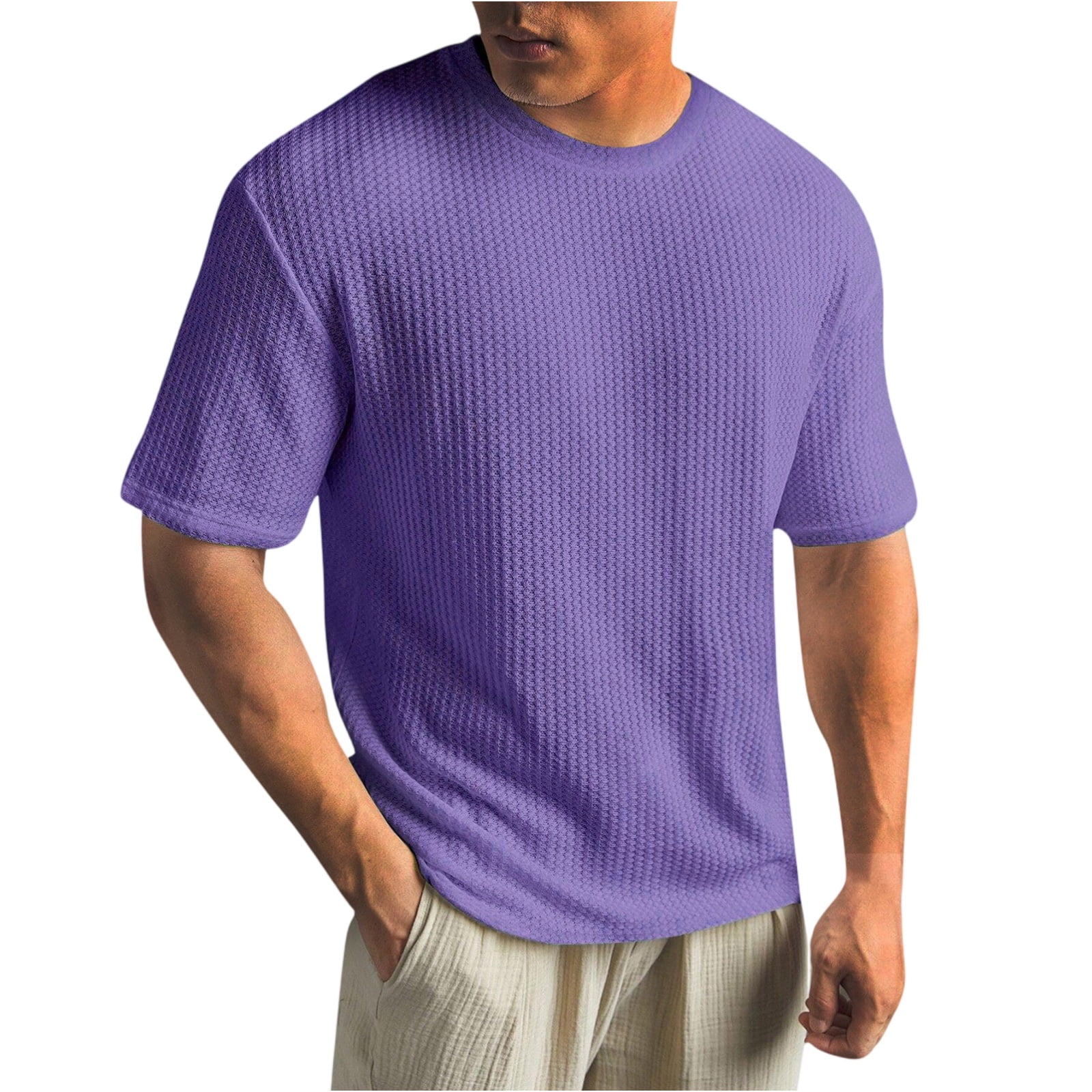 ASDFVBKG Mens Muscle Short Sleeve Crew Neck Waffle Shirts Dressy ...