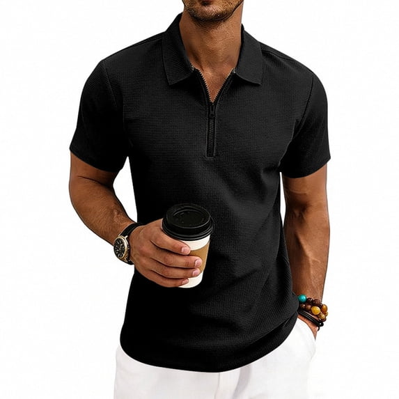ASDFVBKG Mens Quarter Zip Polo Shirts Casual Summer Knit Textured Short ...