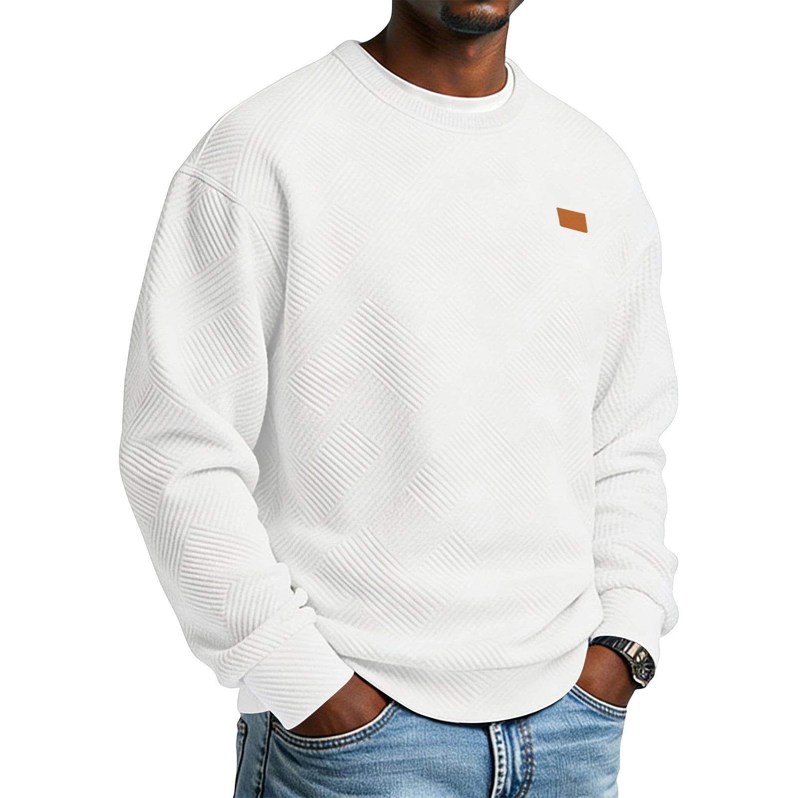 ASDFVBKG Mens Thermal Textured Crewneck Shirts Comfortable Quilted ...