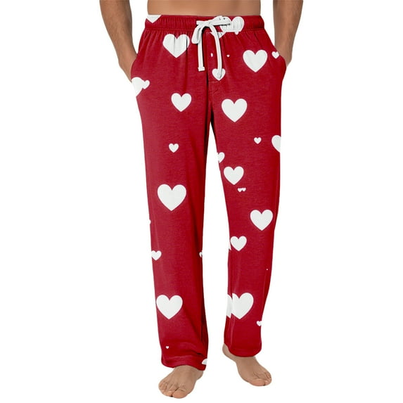 ASDFVBKG Mens Valentine's Day Pajama Pants Lounge Drawstring Love Heart ...