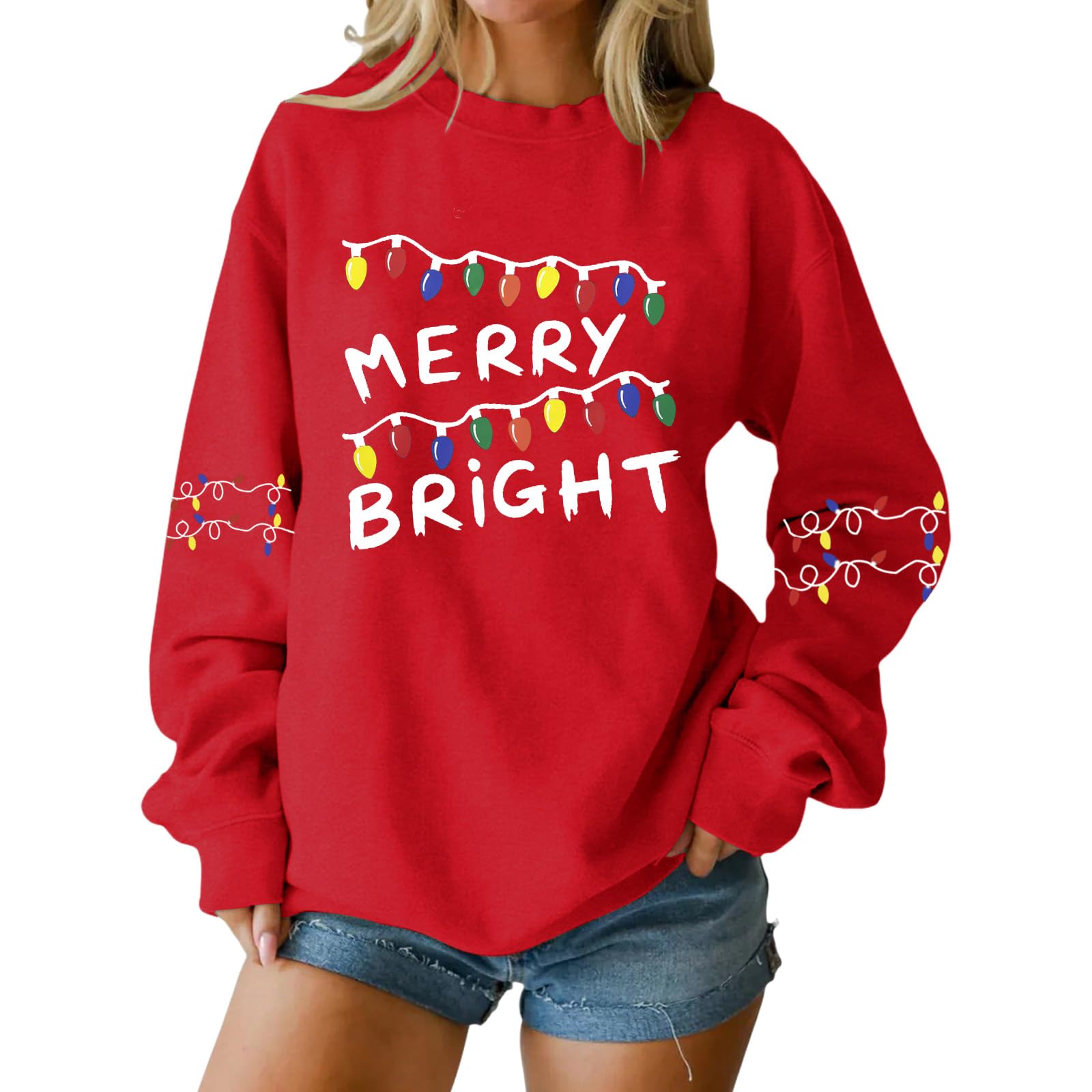 ASDFVBKG Merry Sweatshirt Women's Merry Bright Letter Pattern Christmas ...