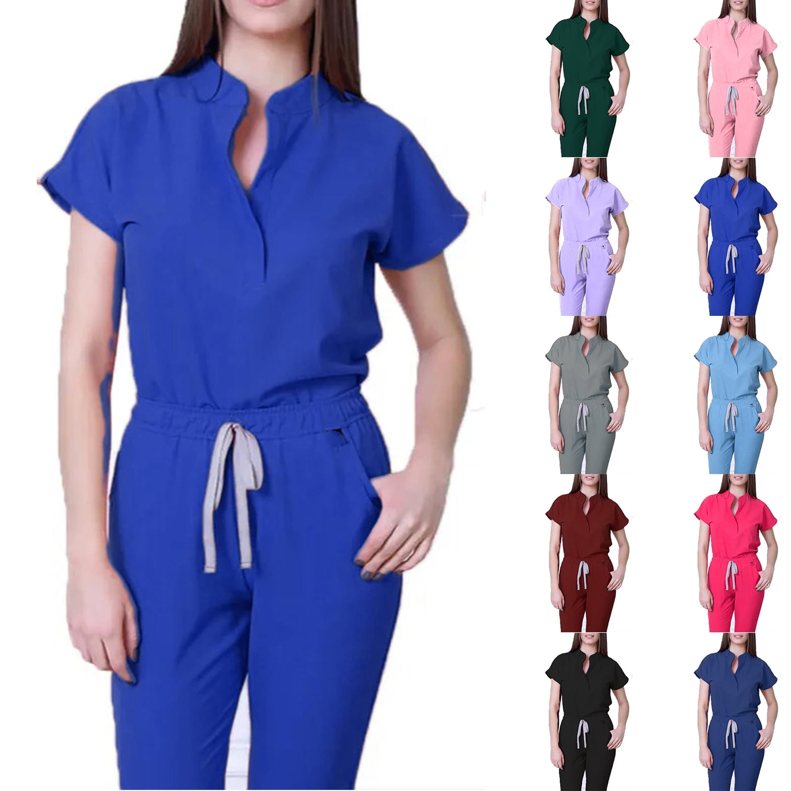 ASDFVBKG Nursing Uniforms Set for Women Round Neck Snap Front Short ...